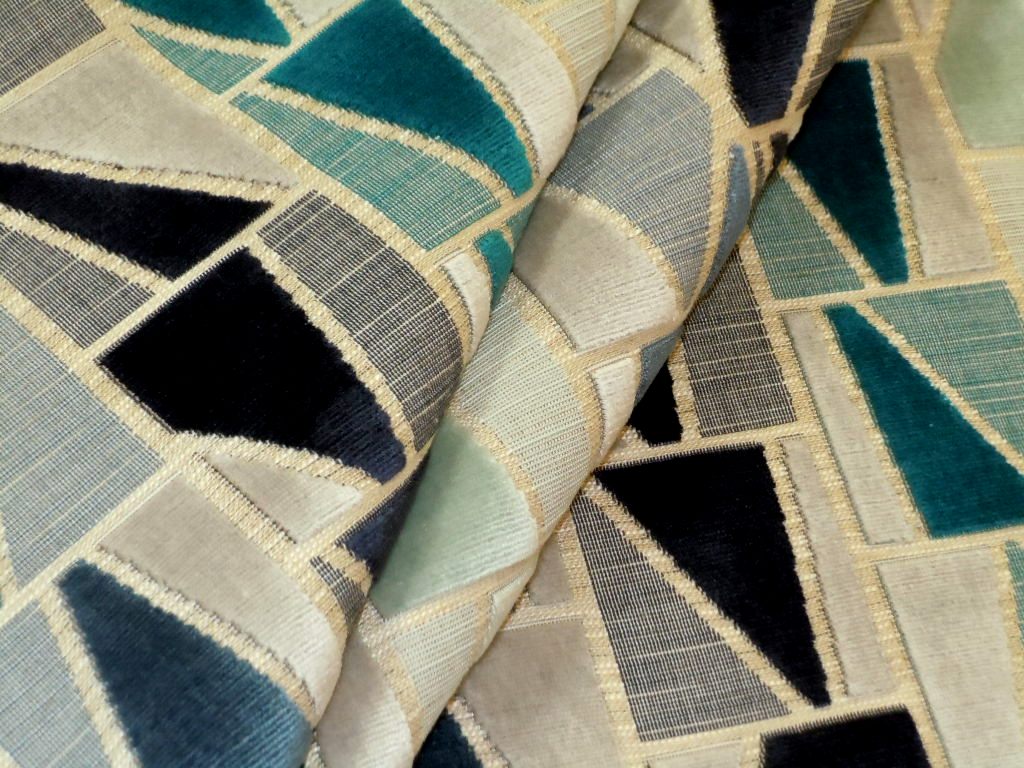 Geometric Cut Celvet accented Pattern Zander color Blue Jay